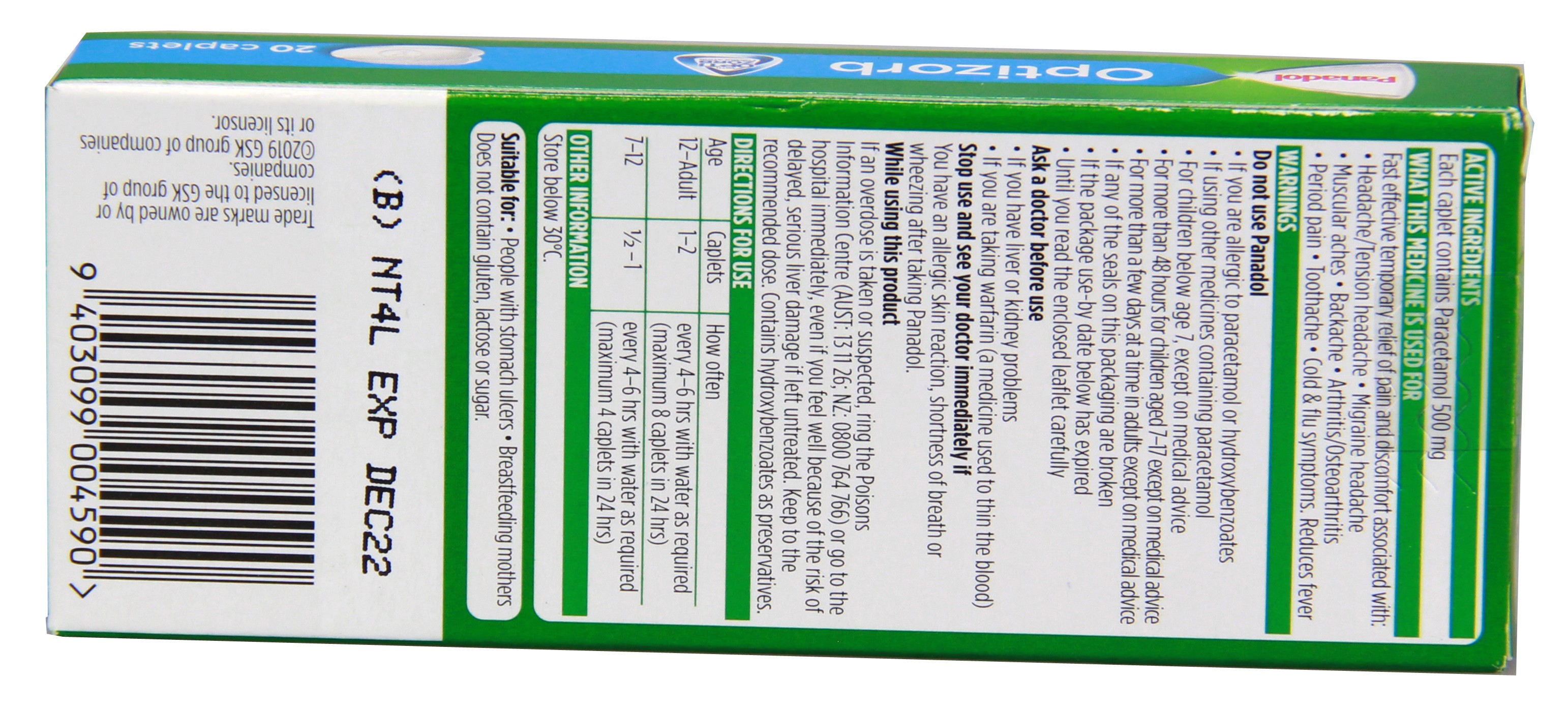 Panadol OZ 20pk C - Products PeleGuy Distribution Pty Ltd 1300 377 341