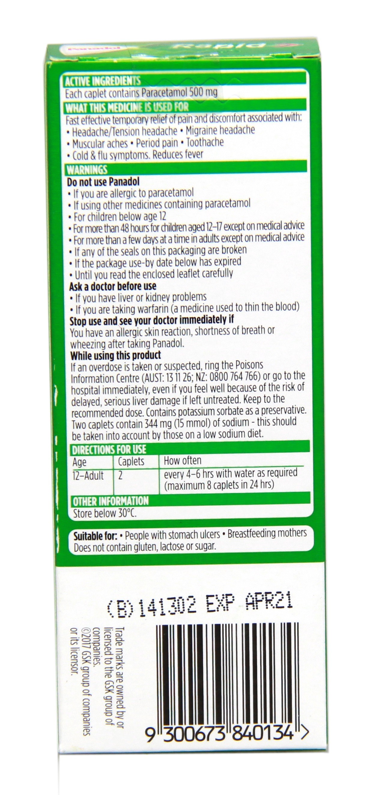 Panadol Rapid 20pk PeleGuy Distribution Pty Ltd 1300 377 341